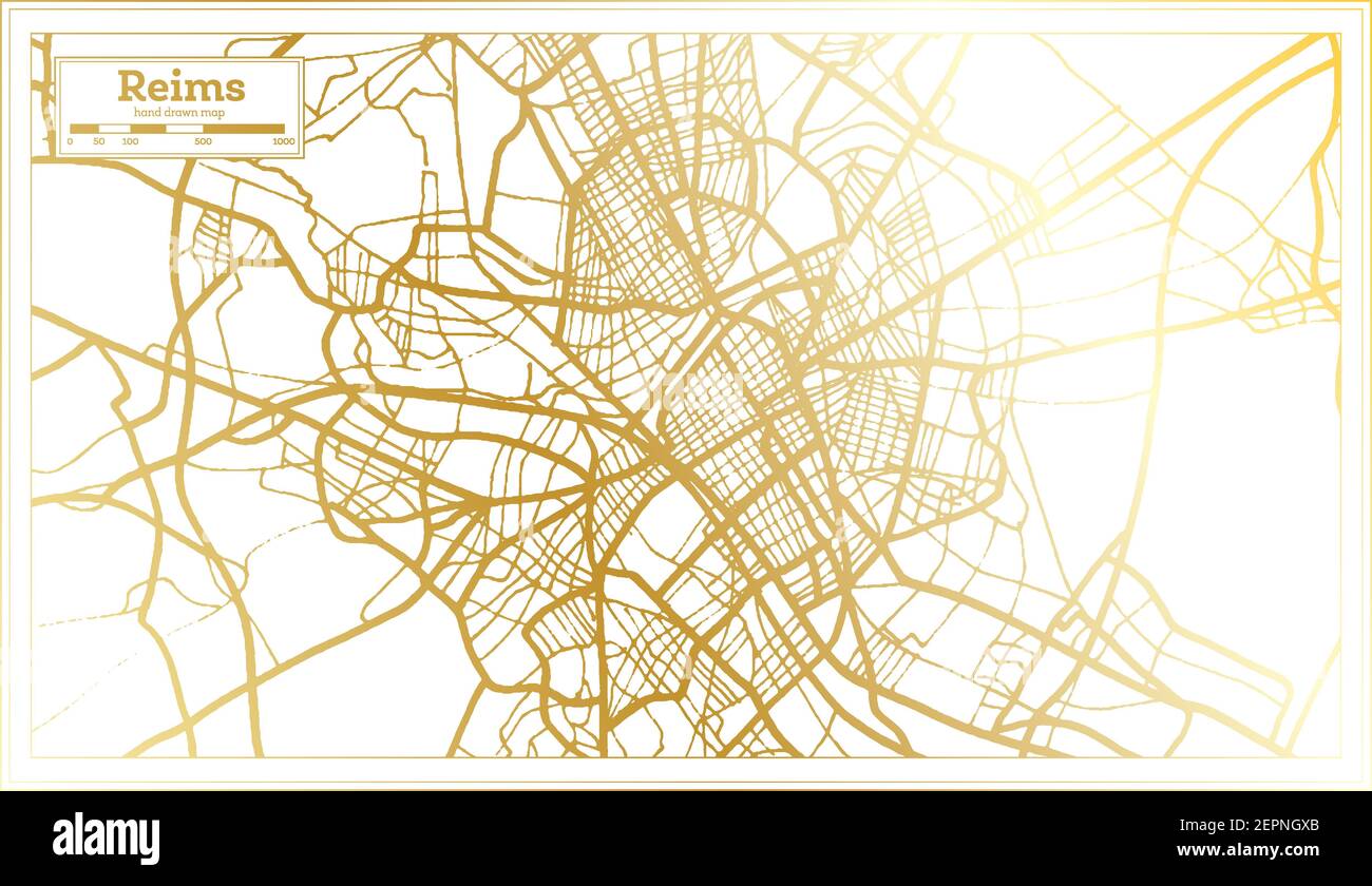 Carte de la ville de Reims France en style rétro en couleur dorée ...