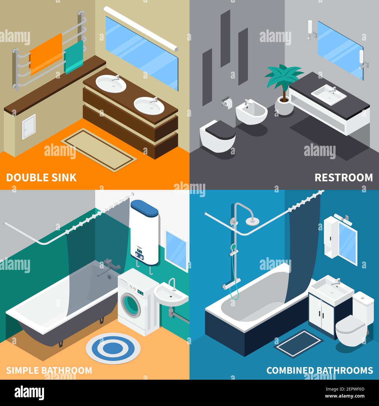Conception isométrique d'ingénierie sanitaire avec toilettes, salle de ...