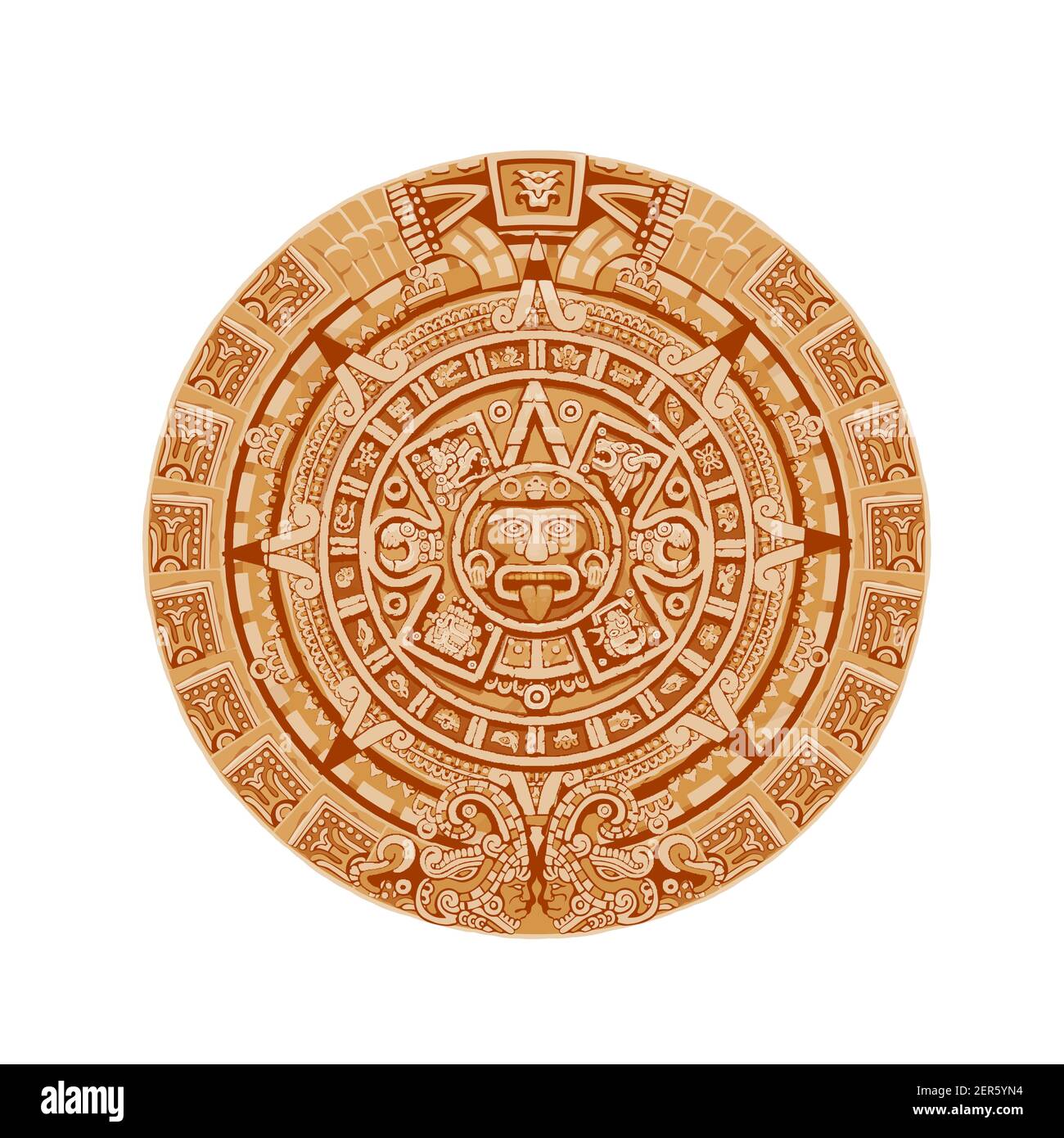 Vecteur de calendrier Maya ancienne pierre ronde mexicaine avec ...