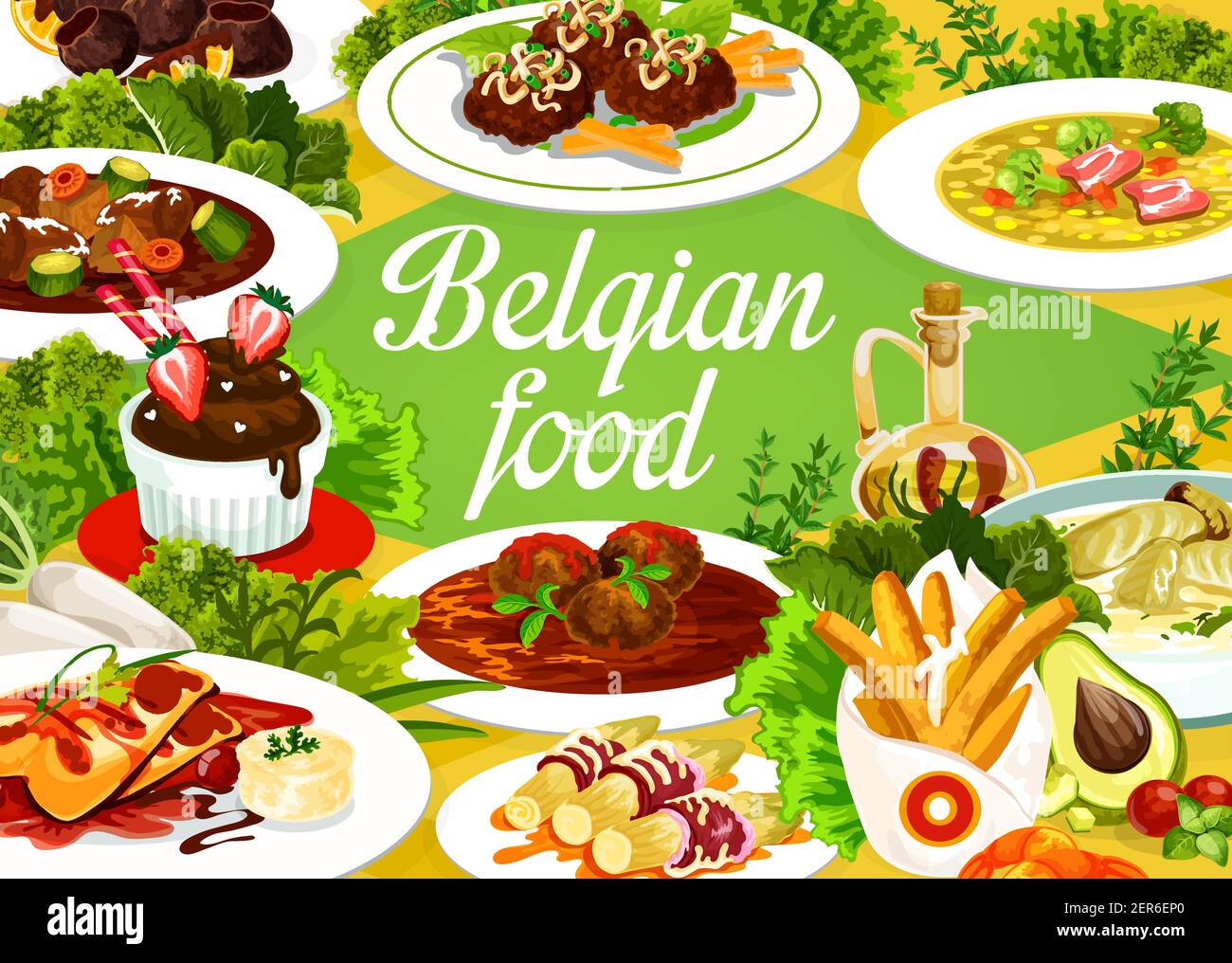 Menu de cuisine belge, repas de restaurant, déjeuner et dîner ...