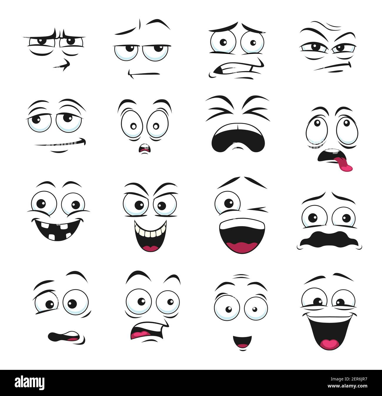 Visage expression vecteur icônes isolées, dessin humoristique drôle ...