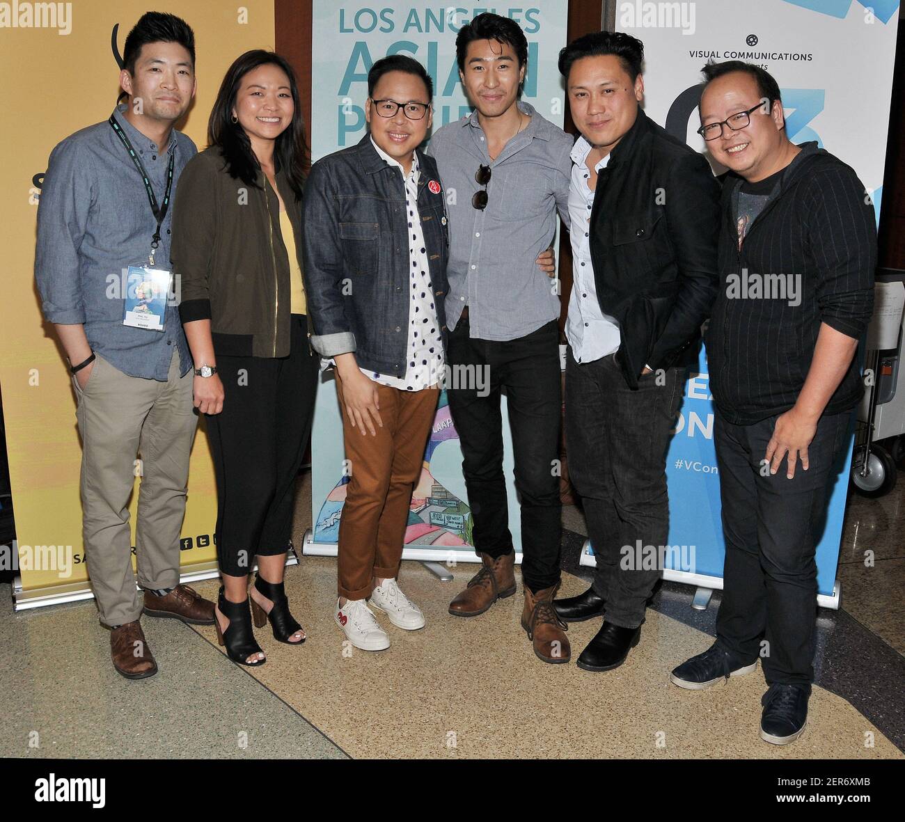 (G-D) modérateur Phil Yu, scénariste Adele Lim, acteurs Nico Santos ...