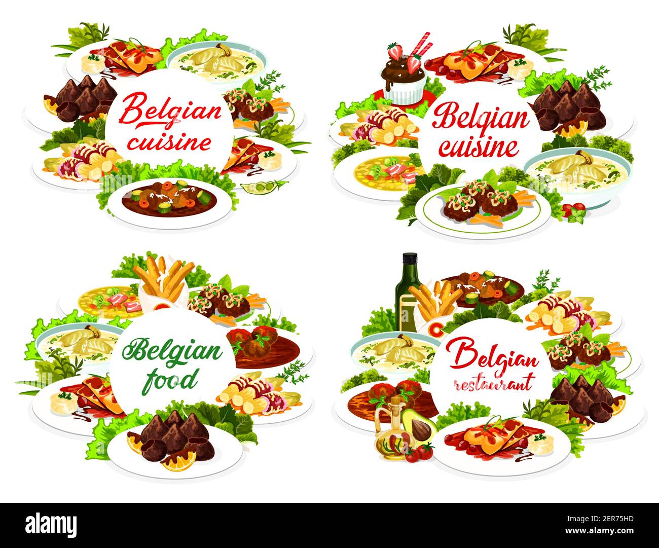 Cuisine belge, plats à la carte et repas belges restaurant Vector ...