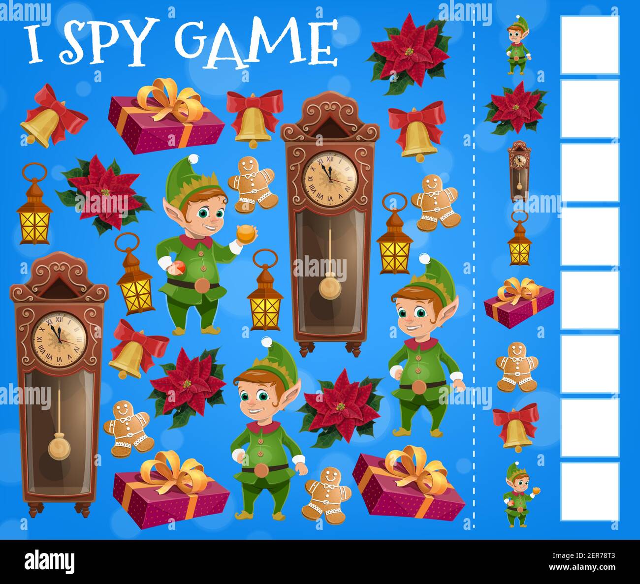 Noël I SPY jeu scénario modèle avec dessin animé Xmas elves et gits ...