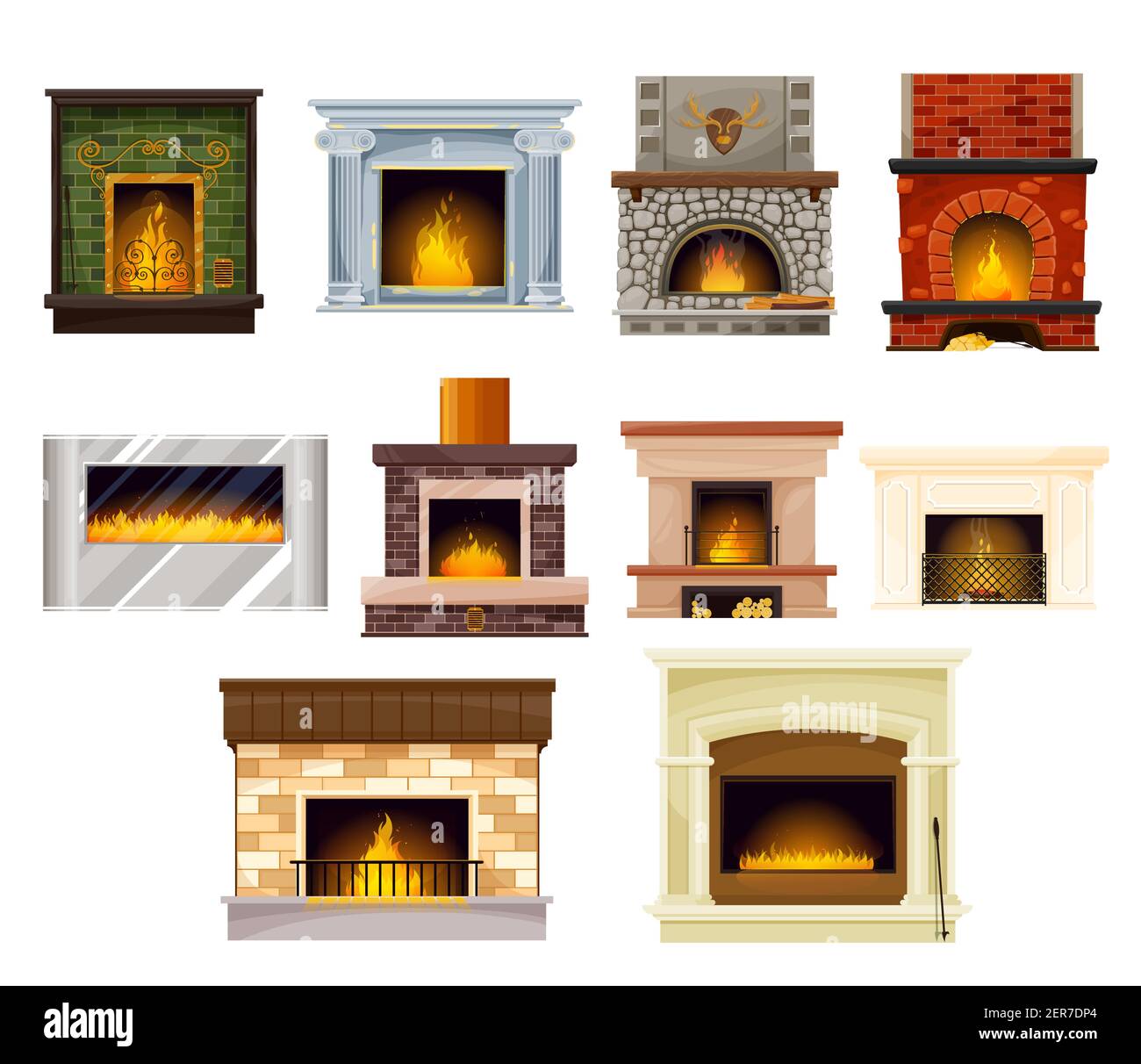 Foyers avec ensemble de dessin animé de feu de conception intérieure ...