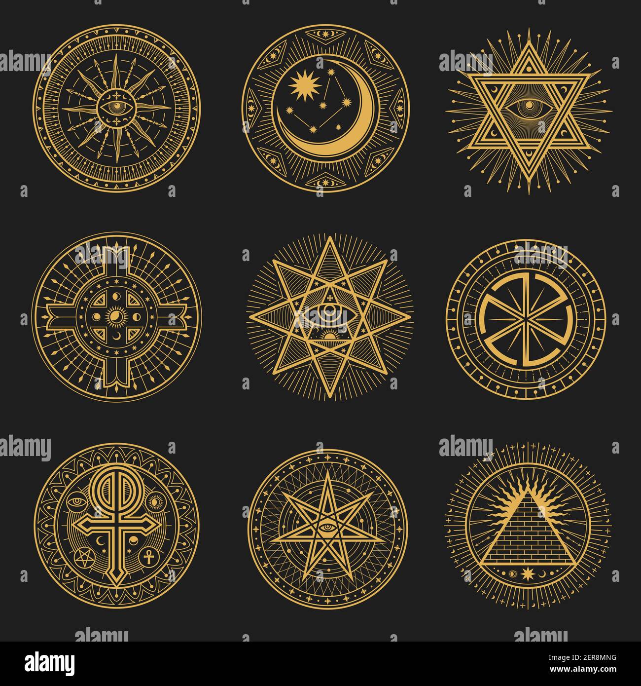 Signes occultes, occultisme, alchimie et symboles d'astrologie. Vecteur ...