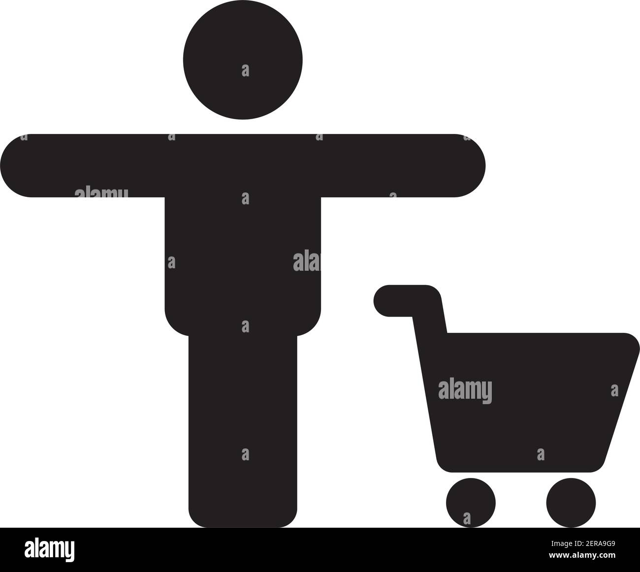 Icône d'achat vecteur homme avec symbole de panier dans un illustration ...