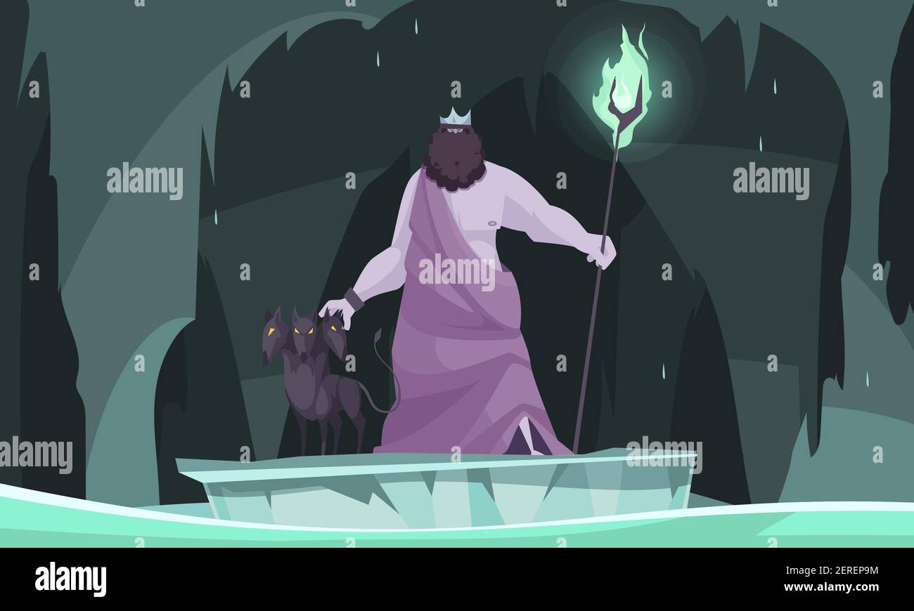 Ancien grec sous-monde dieu roi de mort hades dessin animé plat ...