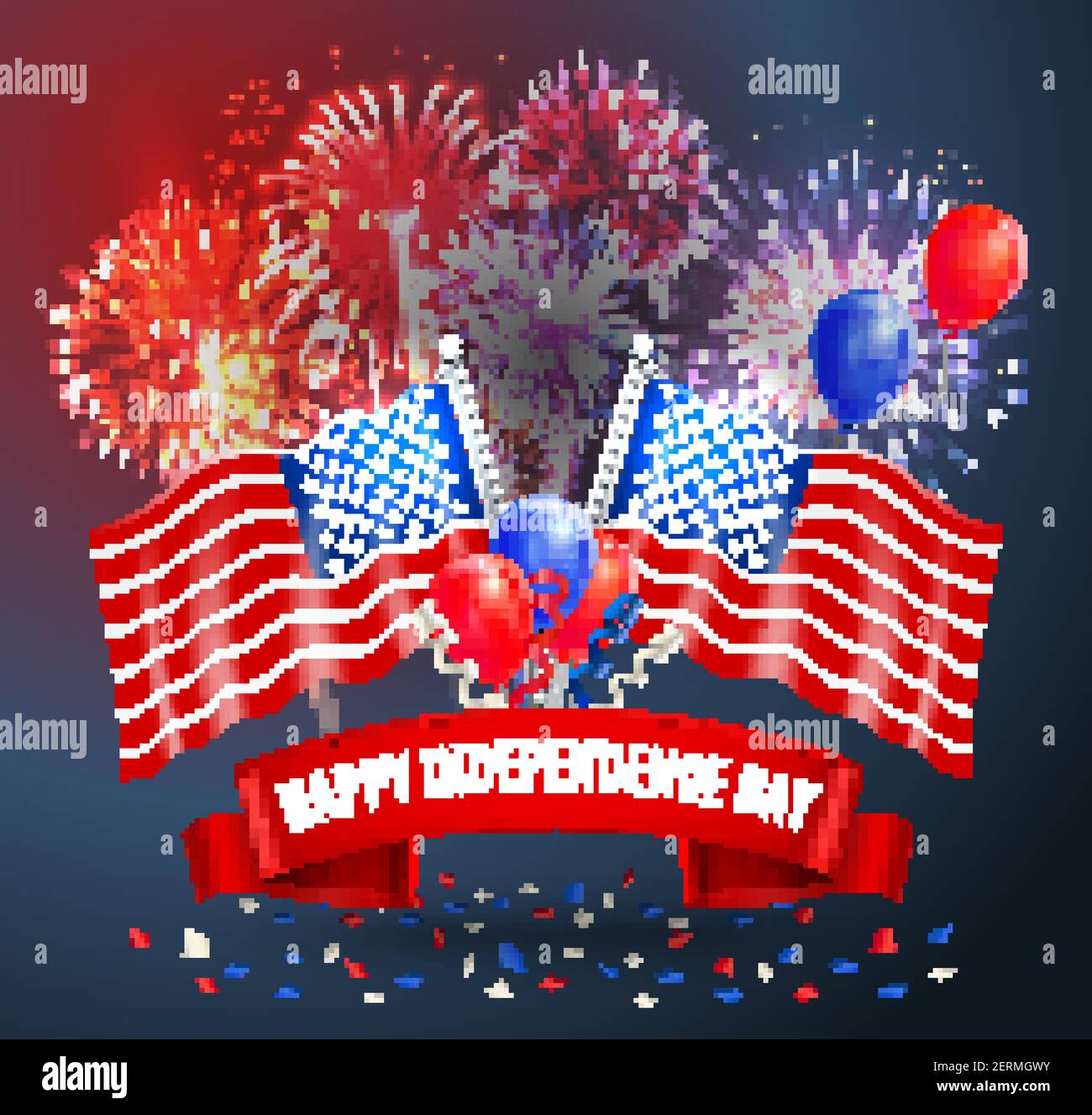 Carte de fête « Happy Independence Day » avec drapeaux nationaux des ...