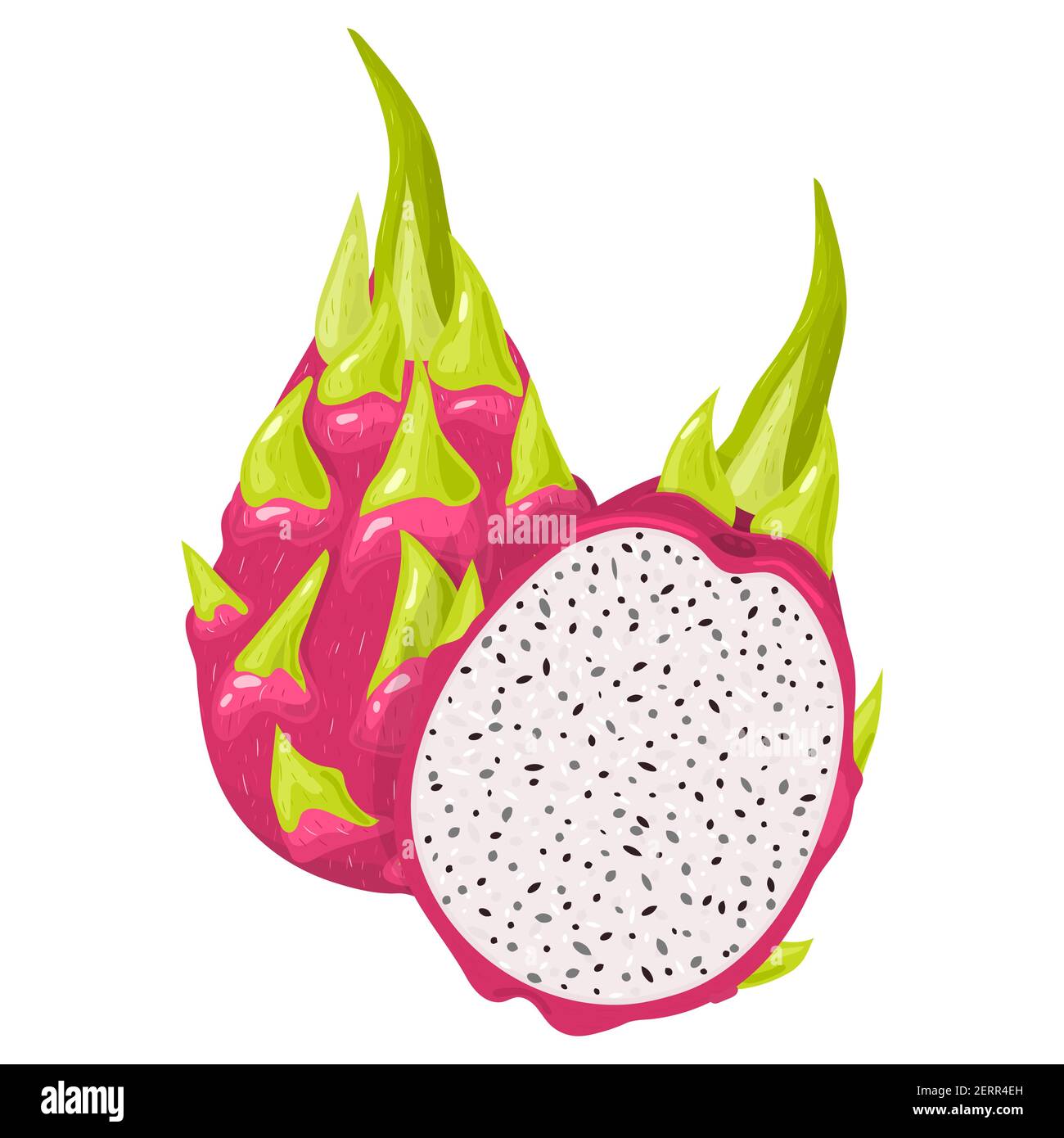 Fruits pitaya frais entiers et à moitié rouges isolés sur fond blanc ...