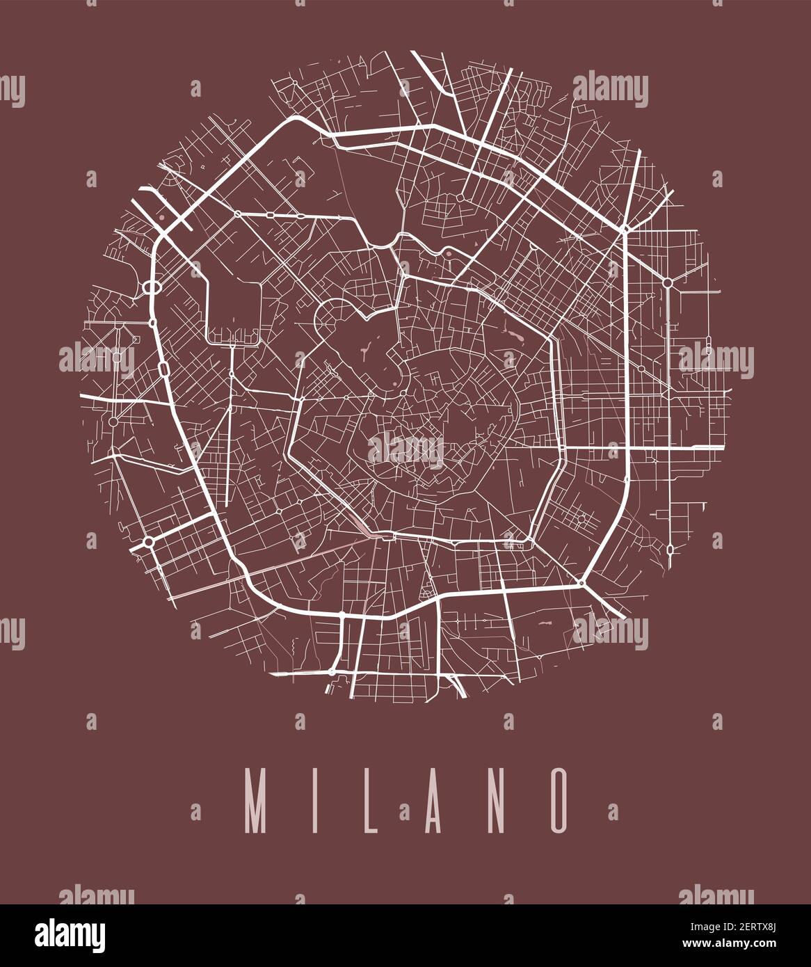 Affiche carte de Milan. Plan de la ville de Milan au design décoratif ...