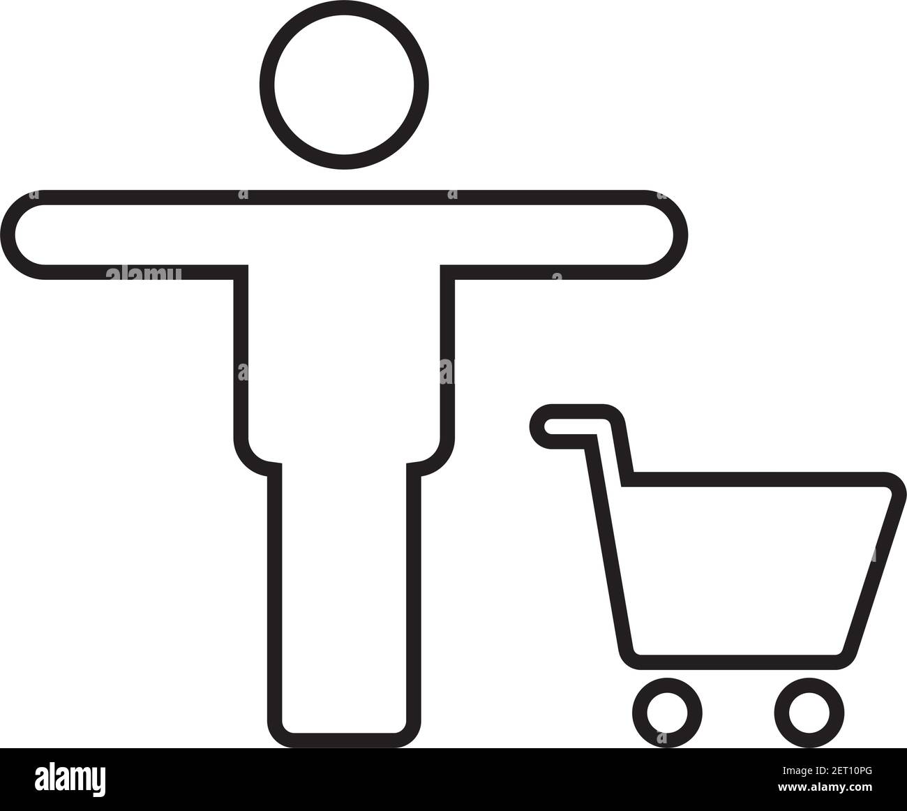 Icône d'achat vecteur homme avec symbole de contour de panier dans ...