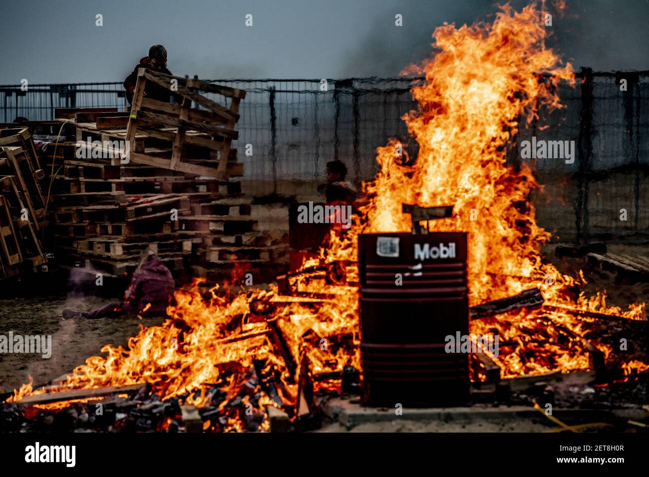 La construction des feux de camp sur les plages de Duindorp et ...
