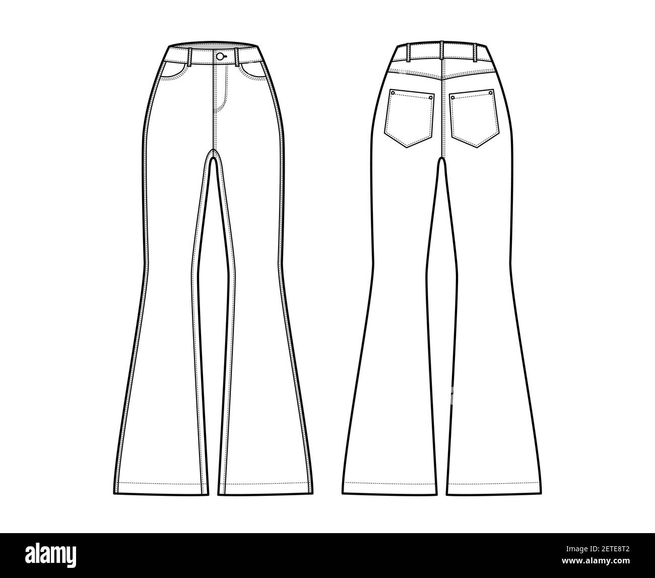 Jean bas évasé Jean pantalon technique de mode illustration avec ...