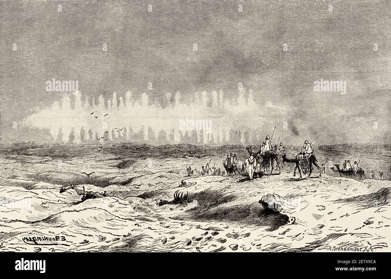 Un mirage dans le désert égyptien, l'Egypte au XIX siècle. Afrique ...