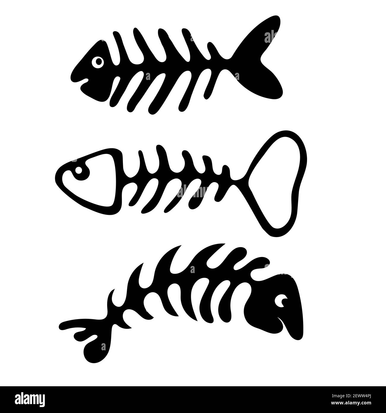 Ensemble d'os de poissons squelette isolé sur fond blanc. Illustration ...