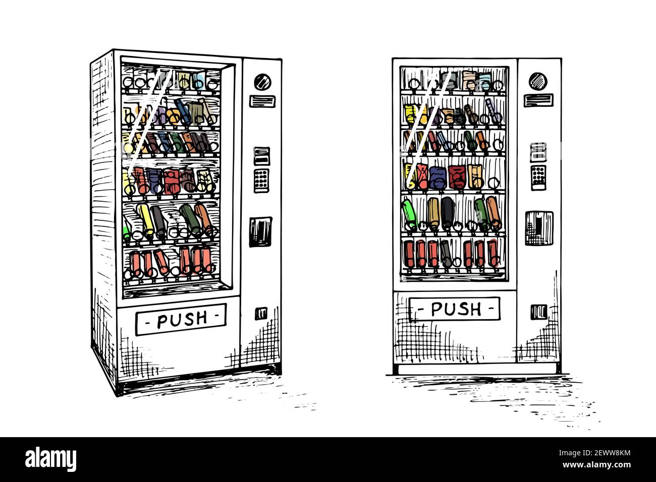 Dessin dessiné à la main sur un distributeur automatique. Machines ...