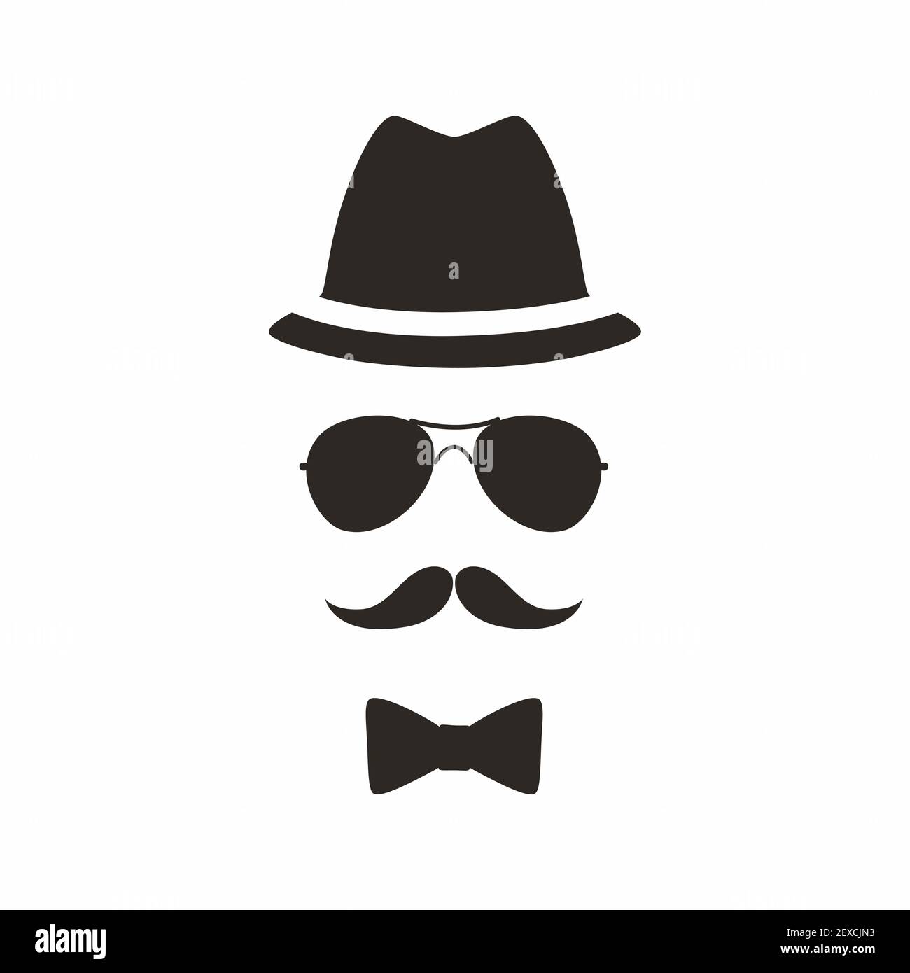 Icône Gentleman. Inconnu homme avec une moustache dans le chapeau ...