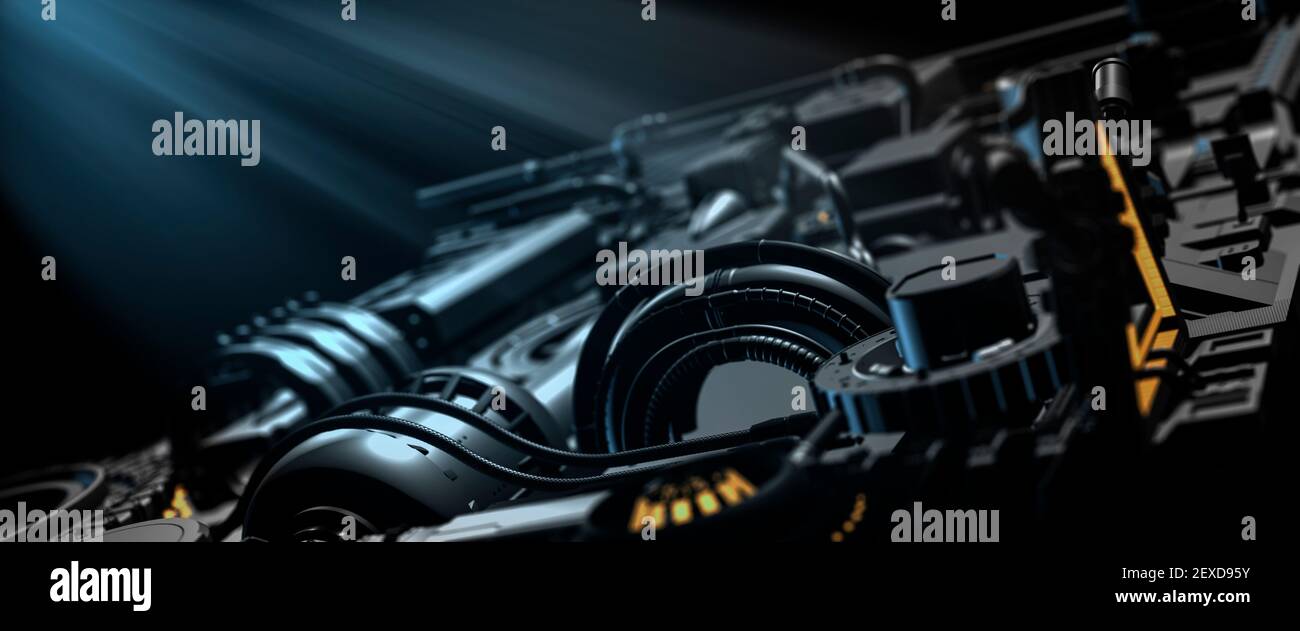 Machines futuristes de science-fiction avec générateurs illuminés dans ...