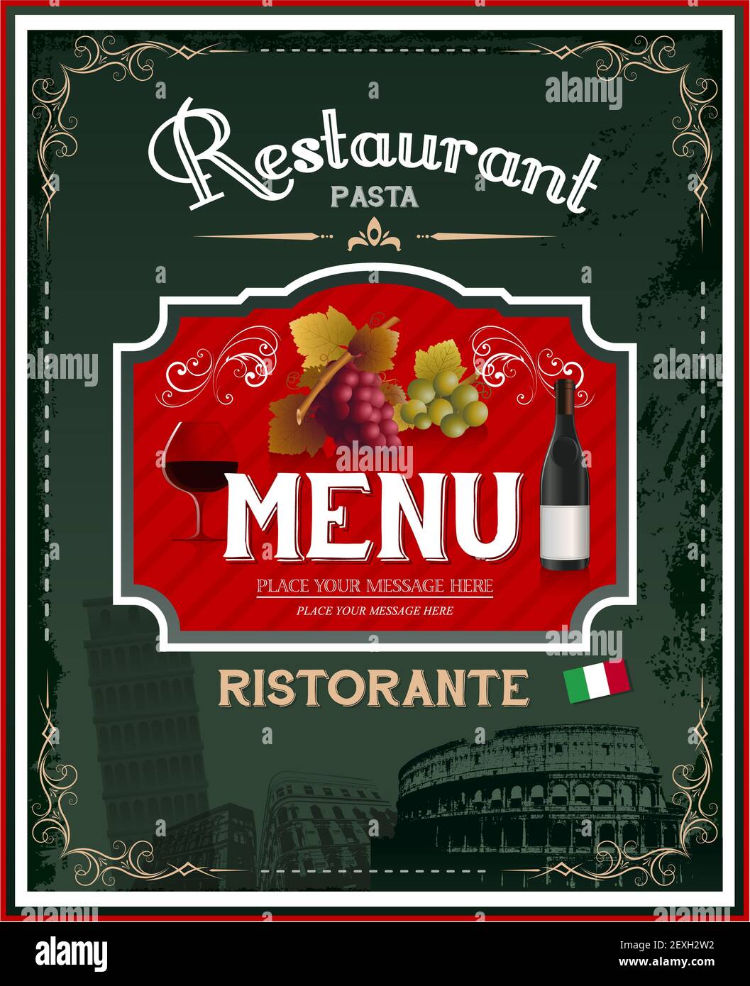 Menu de restaurant italien d'époque et décoration à colonnes Photo ...