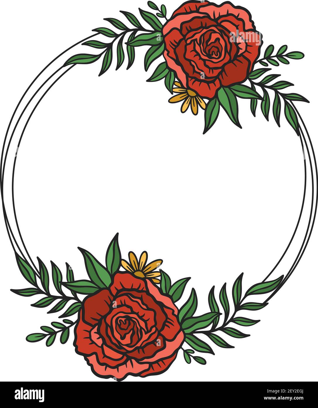 Fleur cadre double rond.Floral cercle bordure style de dessin botanique ...