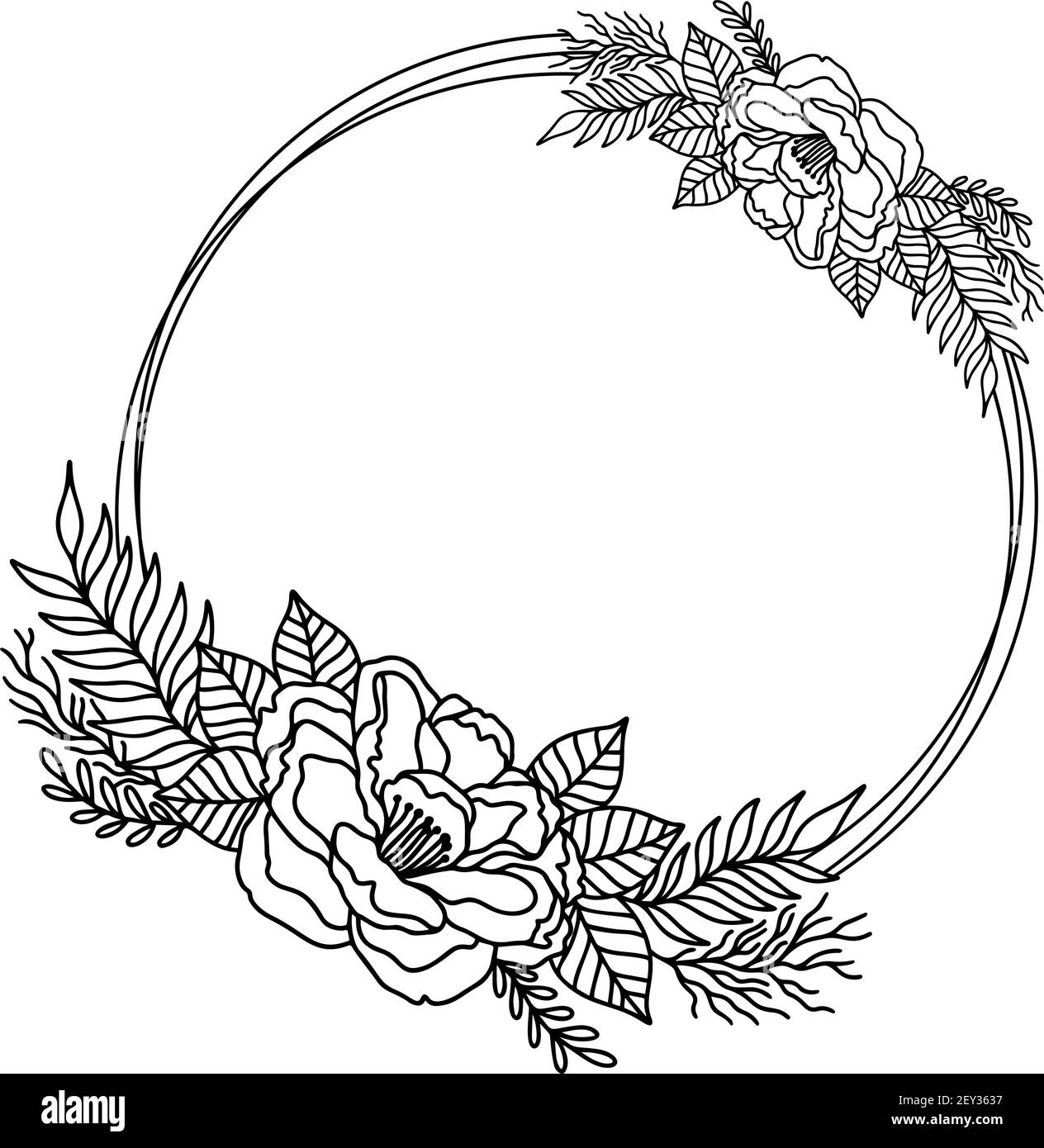 Cadre de fleur contour double rond.cercle floral bordure style de ...