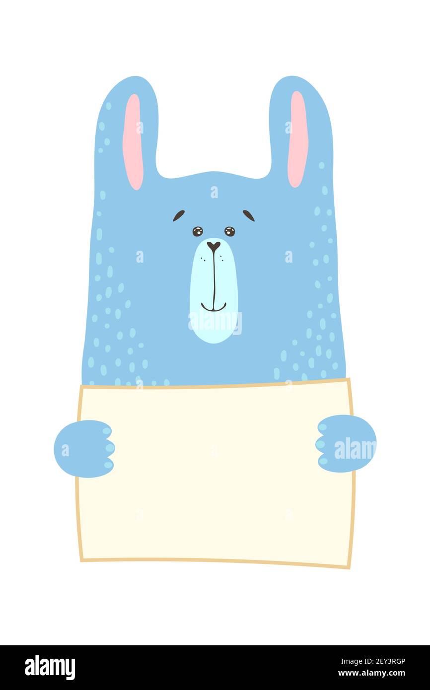 Joli dessin animé lapin animal tenant étiquette signe avec espace de ...