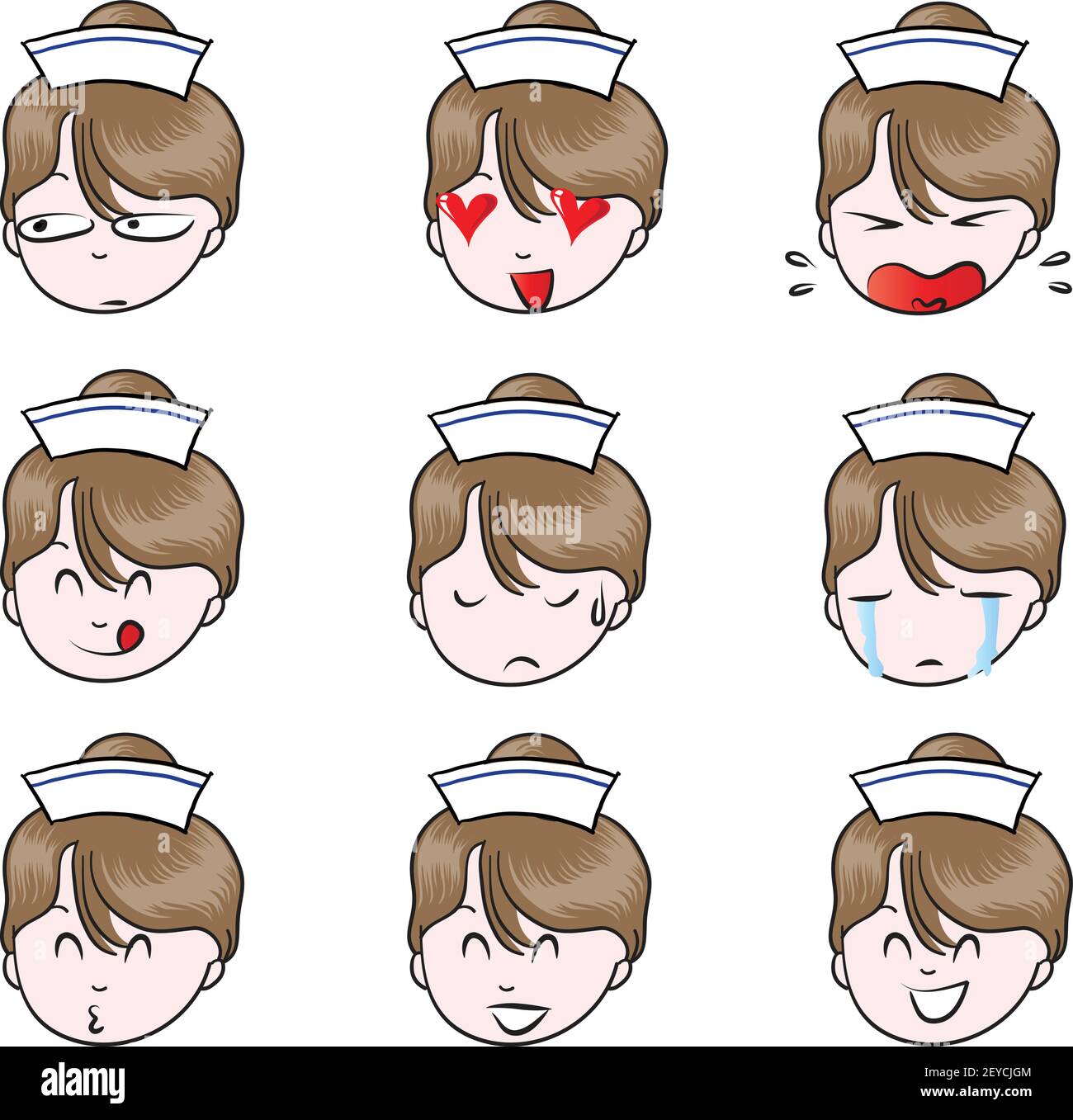 Vecteur dessin animé belle infirmière emoji ensemble Image Vectorielle ...