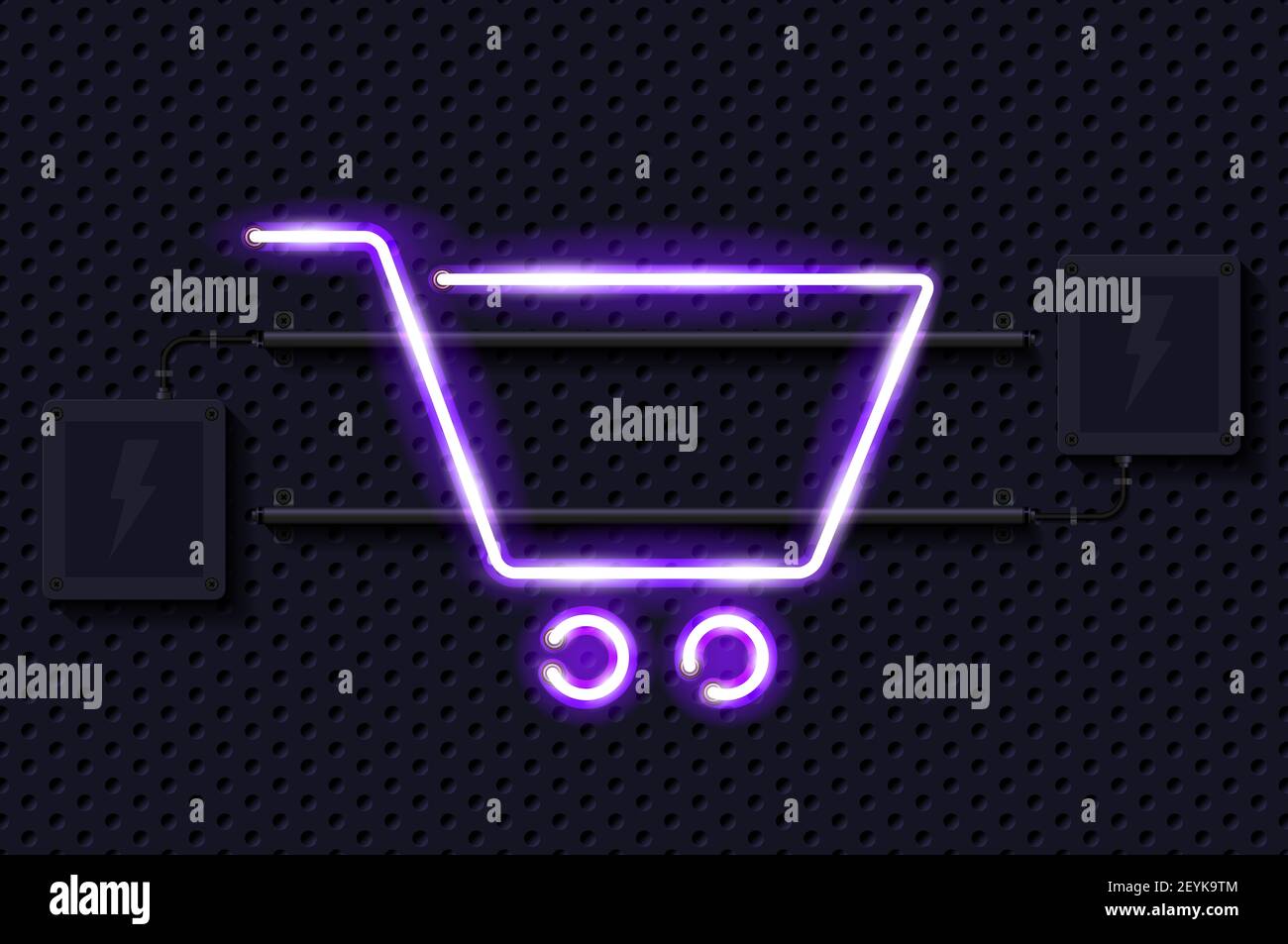 Enseigne lumineuse au néon violet pour chariot. Illustration réaliste ...