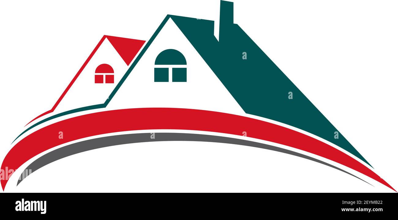 Maisons isolées de l'immobilier. Vector rouge et vert toit de maison de ...
