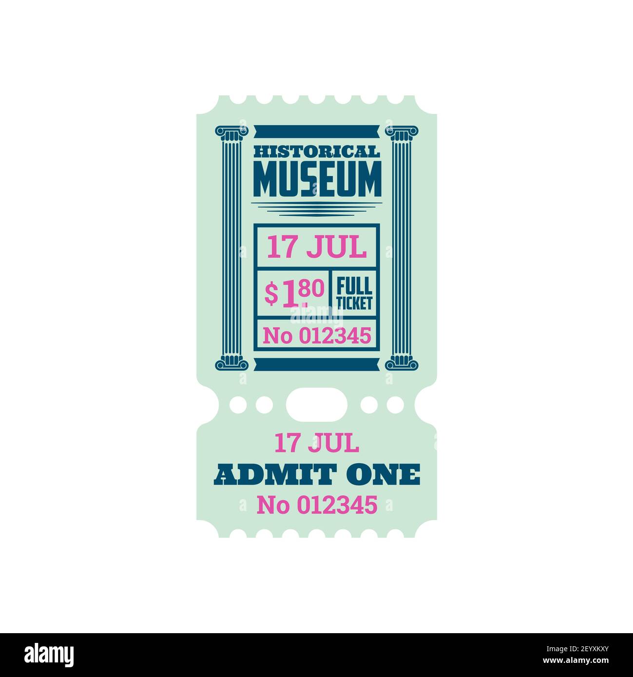 Billet pour le musée historique, carte en papier numérotée avec prix ...