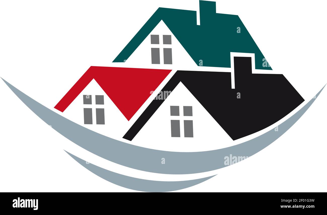 Maisons isolées de l'immobilier. Vector rouge et vert toit de maison de ...