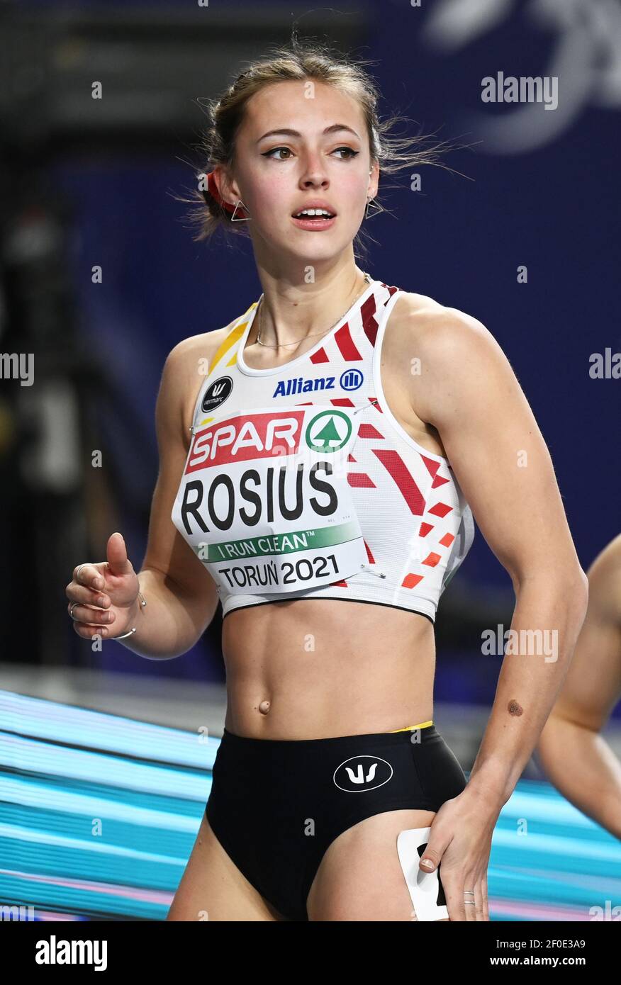 Belge Rani Rosius réagit après le premier tour de la course féminine de 60m aux Championnats ...