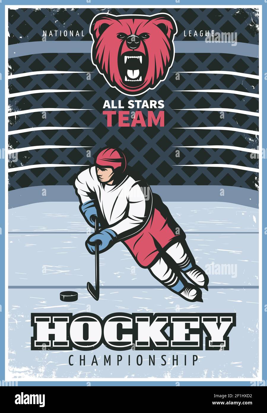 Affiche publicitaire de style ancien de championnat de hockey de toutes ...