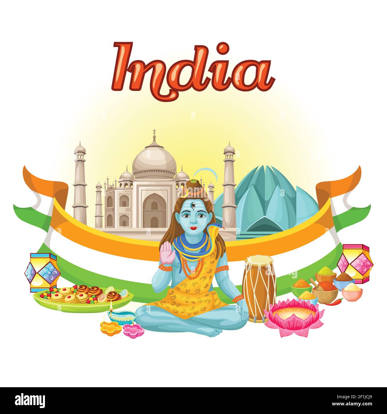 Modèle traditionnel de la culture indienne avec Shiva God Taj Mahal ...