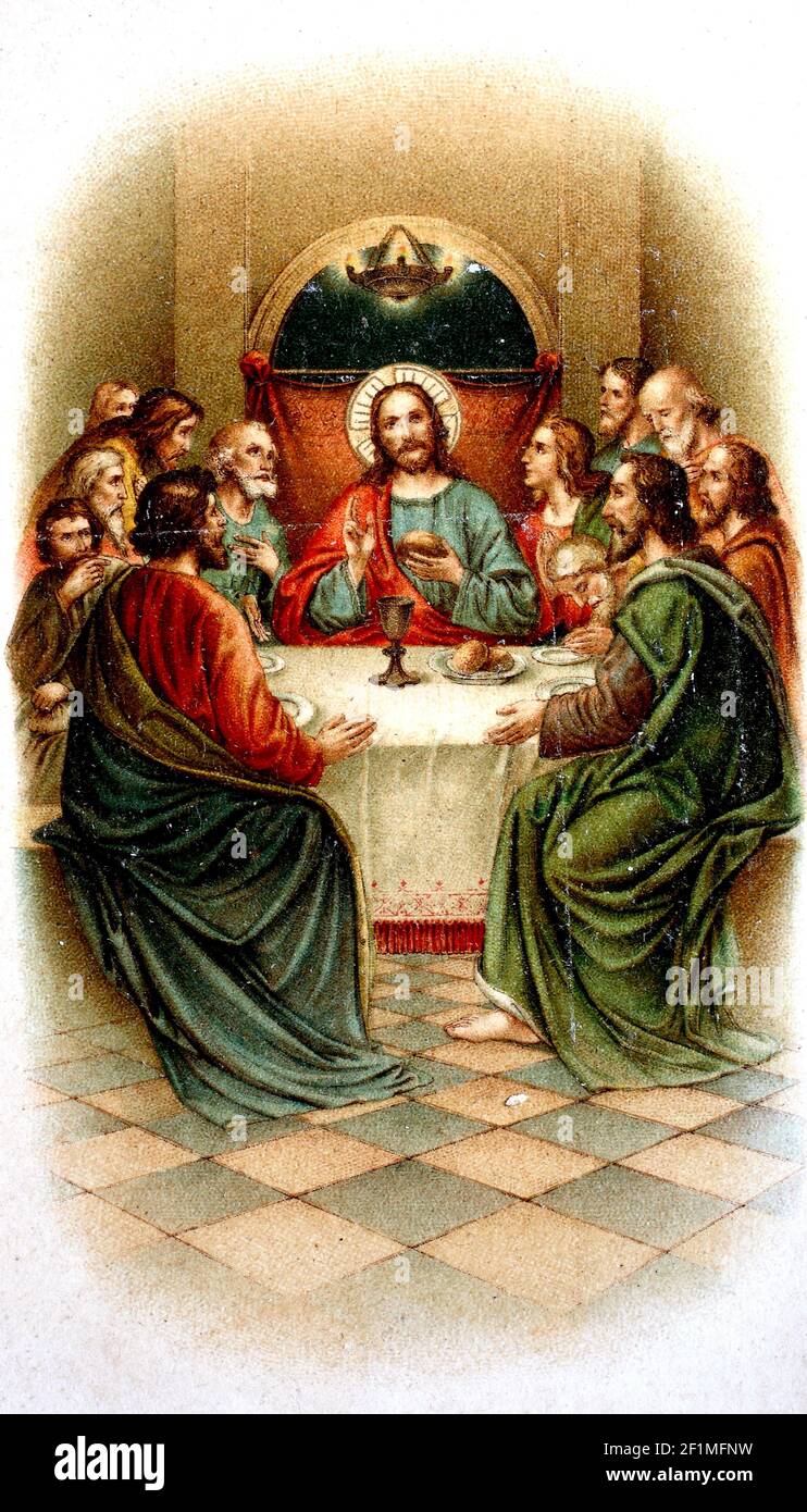 Image sacrée, représentation de la communion avec Jésus et les ...