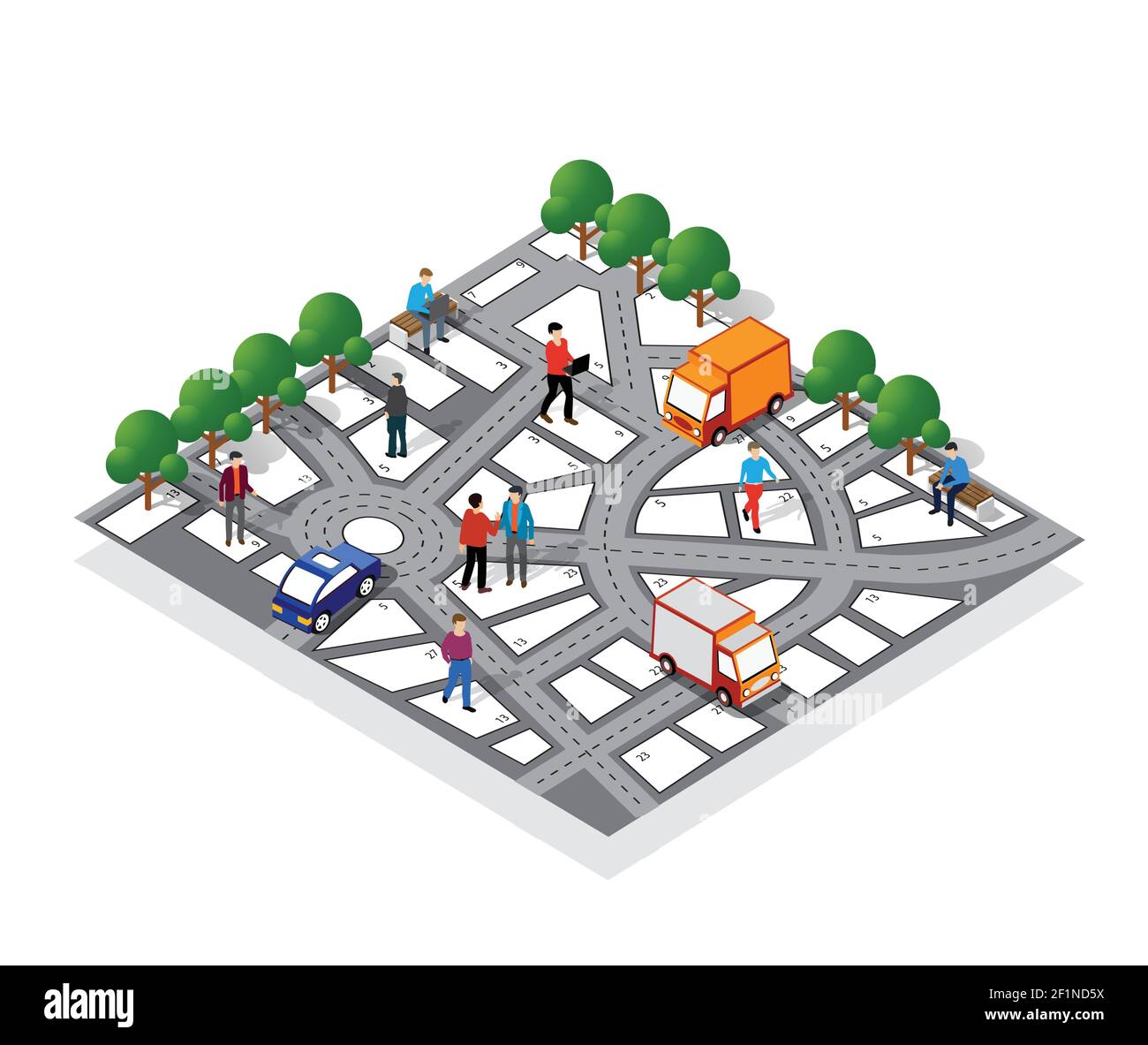 La carte de navigation de la ville avec les signes et les directions ...
