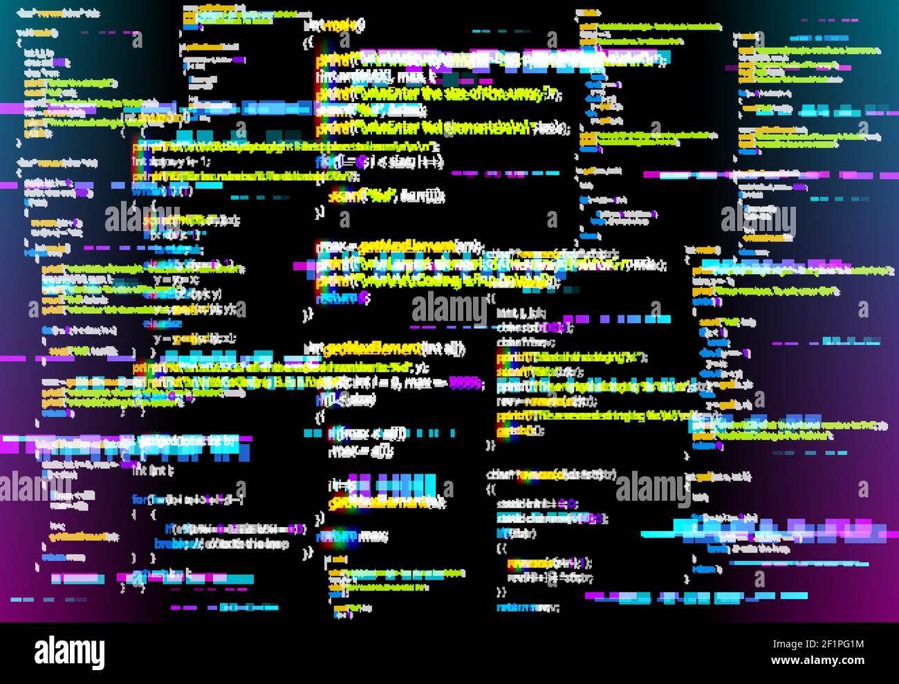 Arrière-plan abstrait avec parties de code de programme en verre. Toile ...
