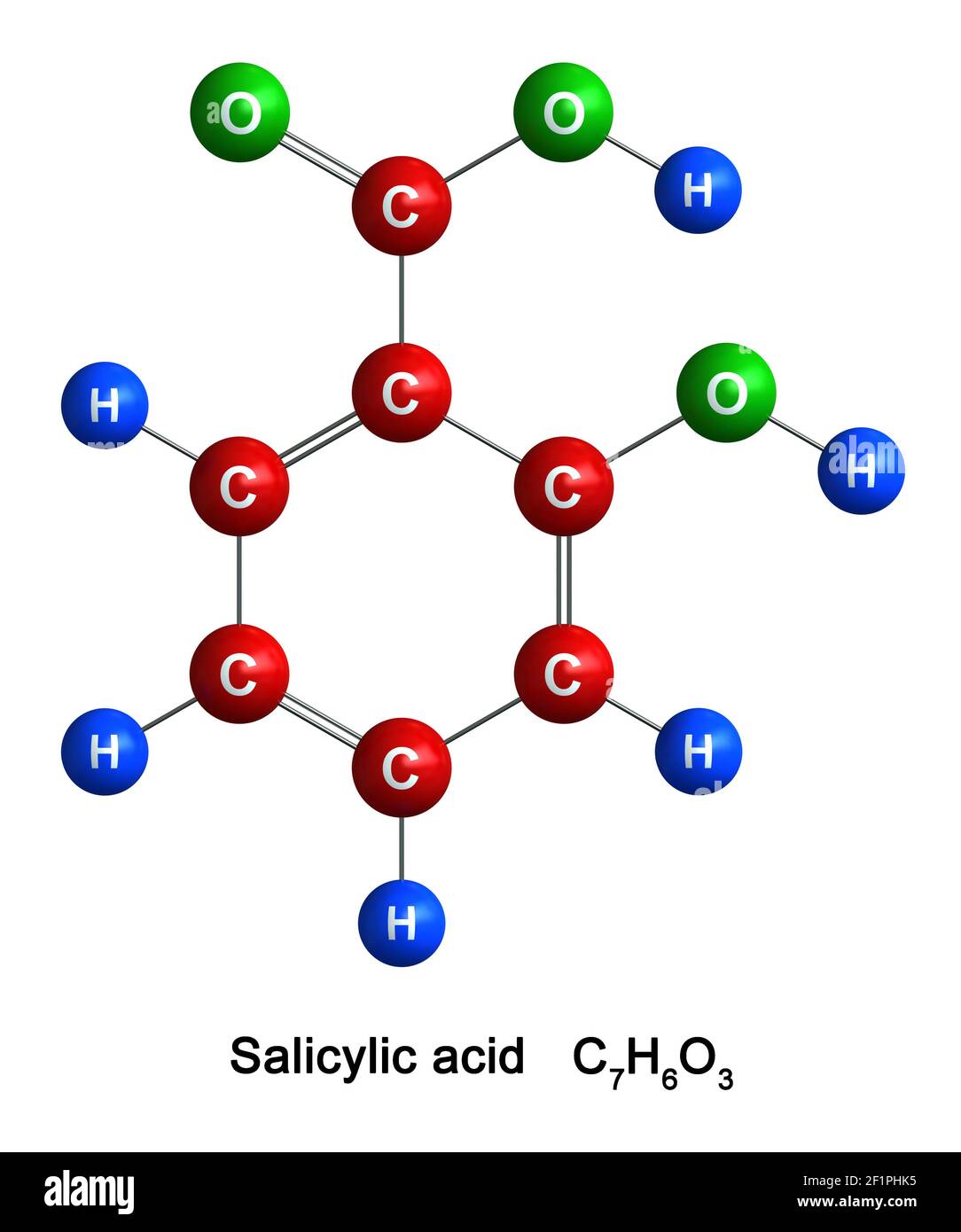Rendu 3d de la structure moléculaire de l'acide salicylique isolé sur ...