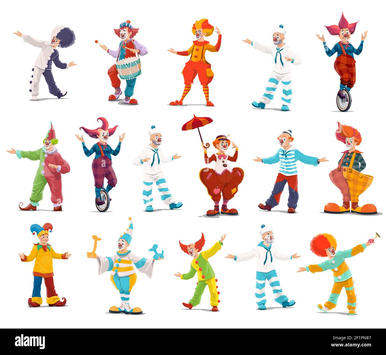 Clowns de cirque, vecteur de dessin animé grands personnages haut de ...
