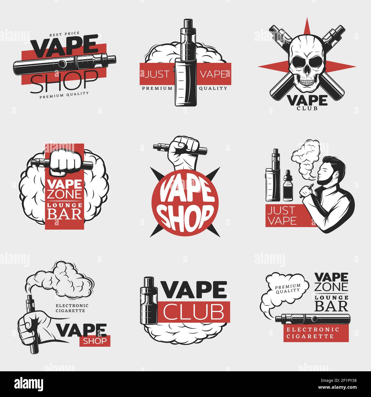 Logos de cigarettes électroniques colorés avec éléments de vapotage de ...