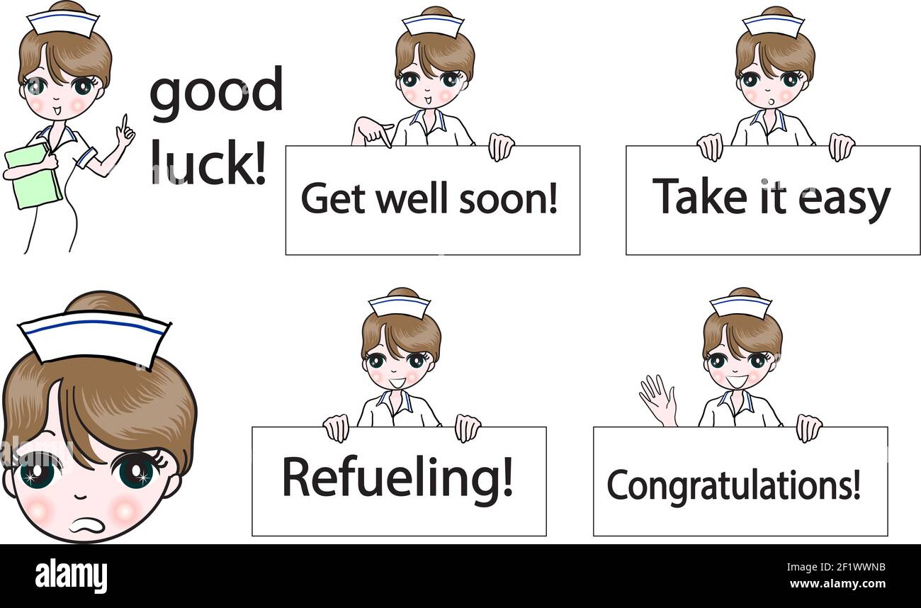 dessin animé fille infirmière visage emoji ensemble Photo Stock - Alamy