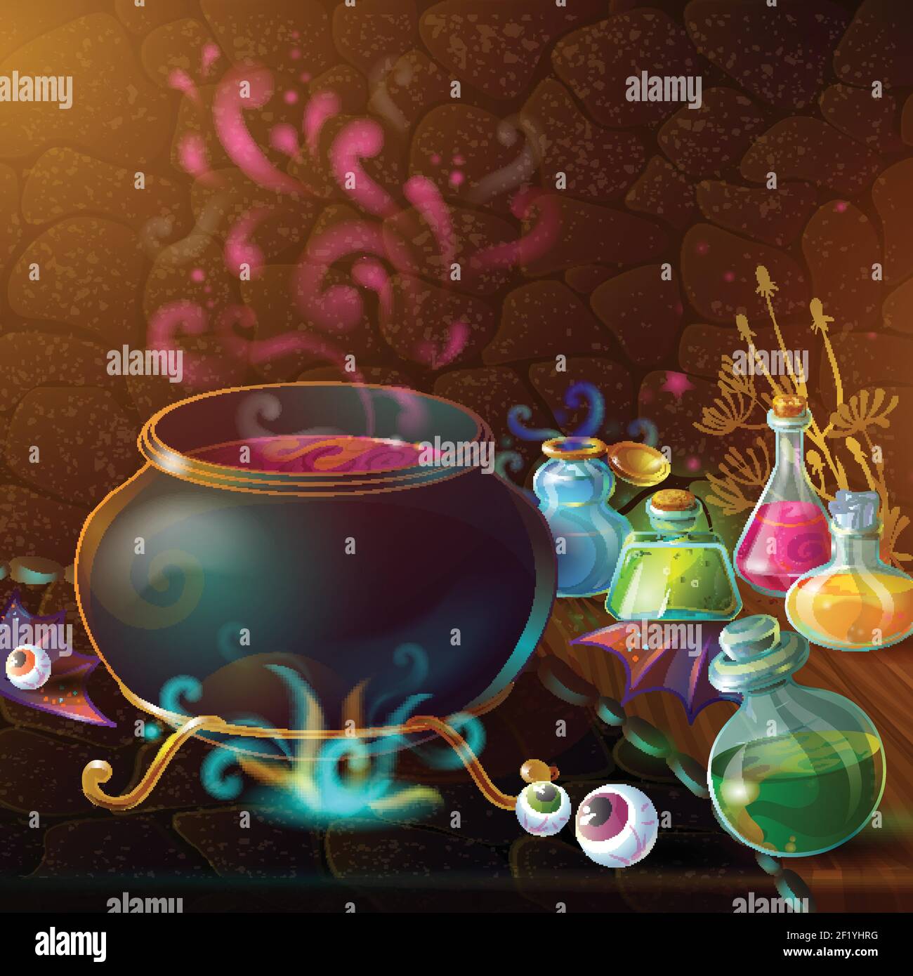 Bouteilles magiques de composition de potion avec grand pot et ...