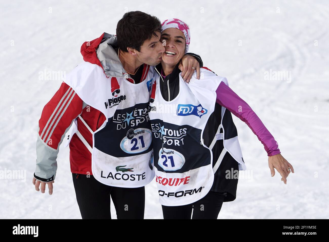 Tony Estanguet et son épouse lors du Grand RAID des Etoiles du Sport 2014 à la Plagne, France ...