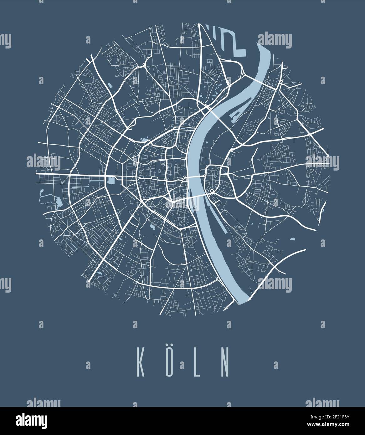 Affiche cartographique de Cologne. Plan de la ville de Cologne au ...