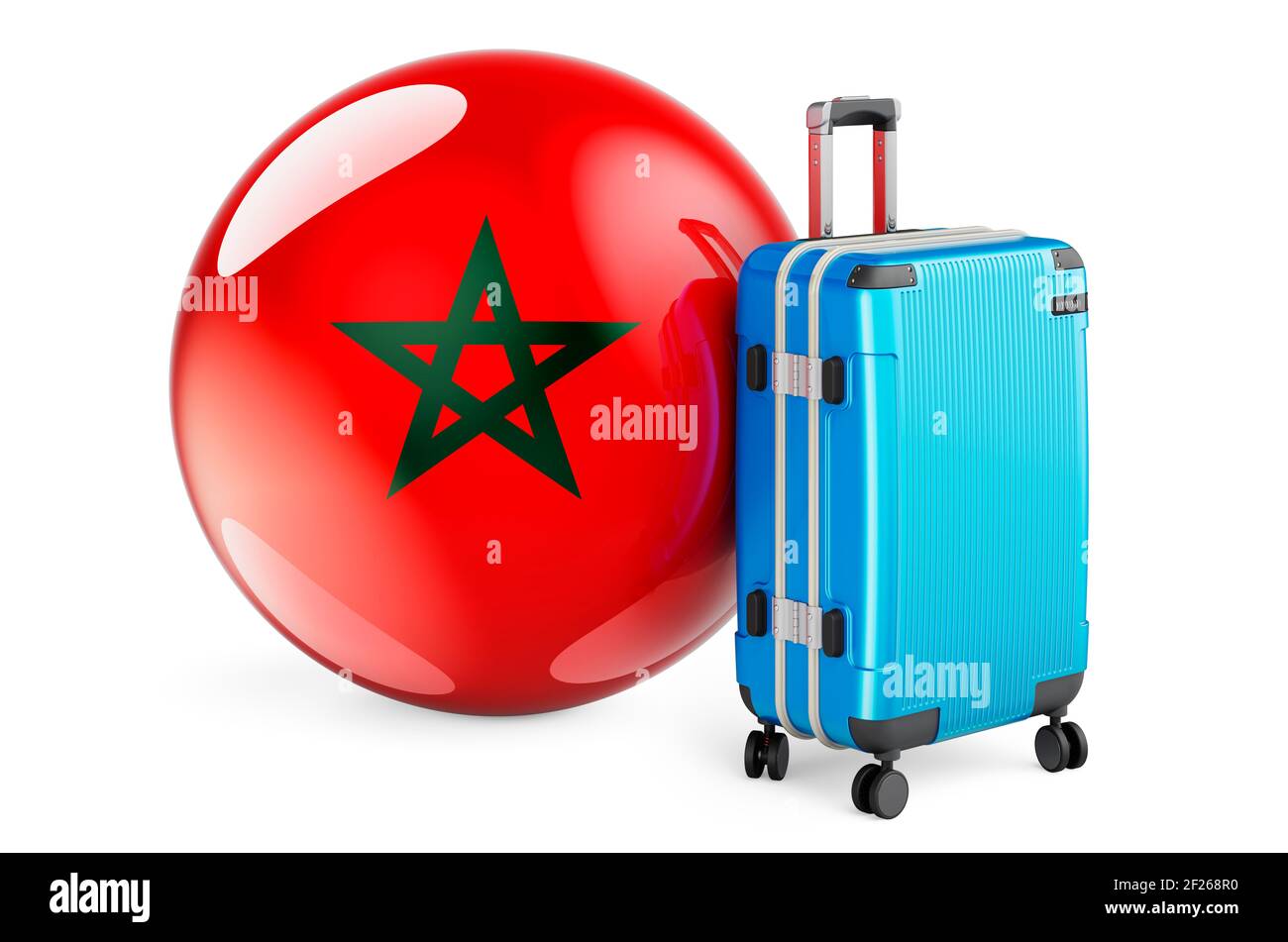 Valise avec drapeau marocain. Maroc Travel concept, rendu 3D isolé sur ...