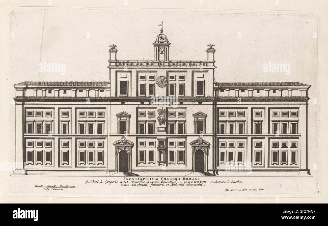 Façade van het College Romano te Rome; Frontispicium Roman collégiii ...