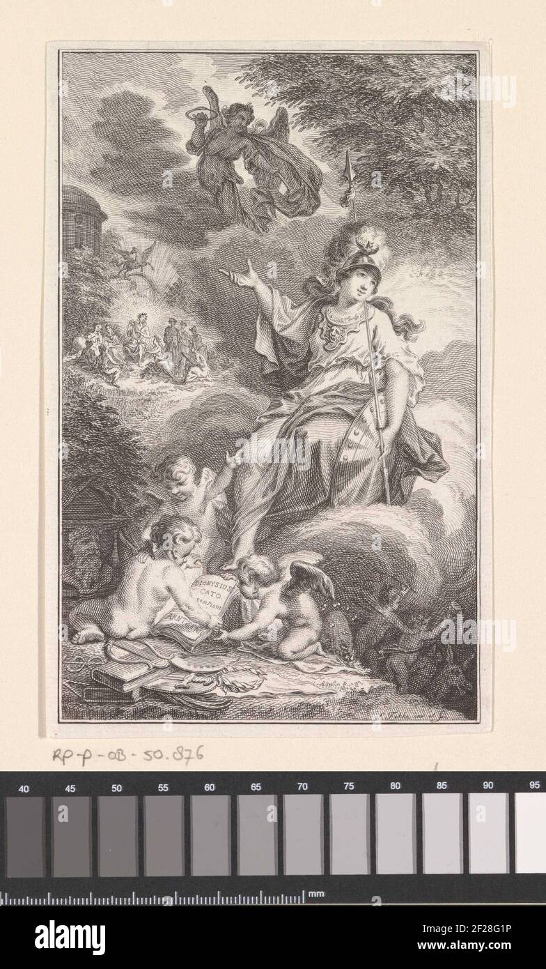 Minerva en Apollo met zijn Muzen.Minerva se trouve sur un nuage et ...