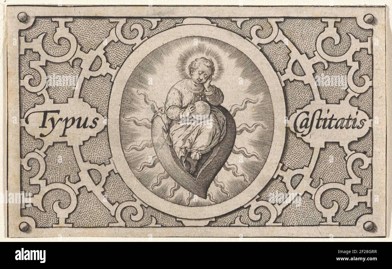 L'enfant du Christ endormi sur un coeur flamboyant; Type Castitis ...