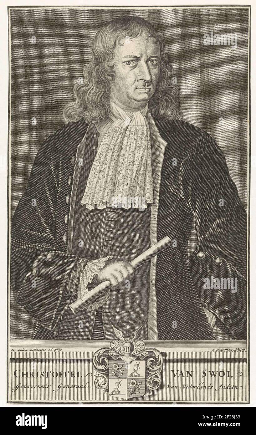 Portrait de Christoffel van Swol, noir et noir. Dans sa main droite, il ...